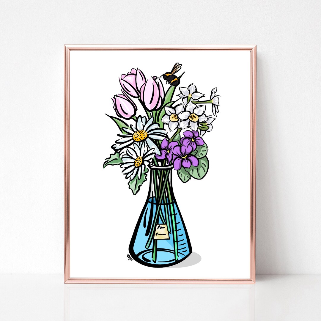 Women in Science Poster | Flask Bouquet Wall Art | Flower Painting ...