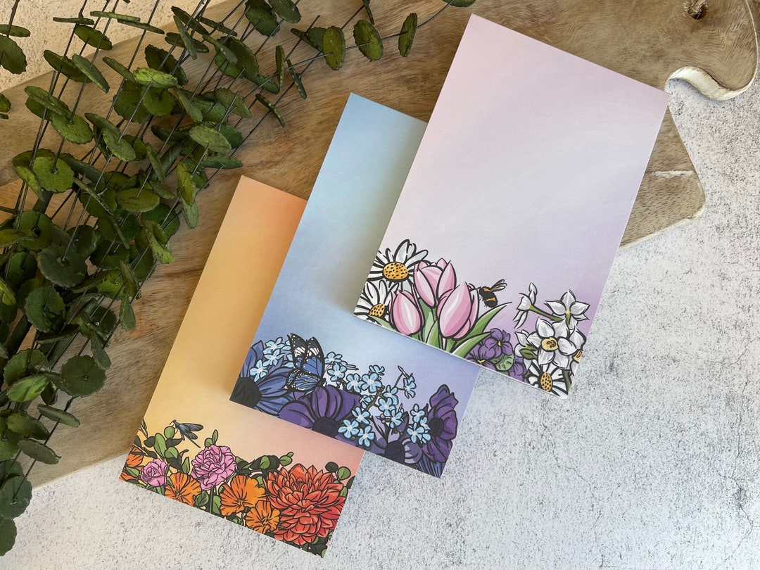 Floral Notepad Set, 6x4 Red Flower Stationery, Flower Notepad, Writing ...