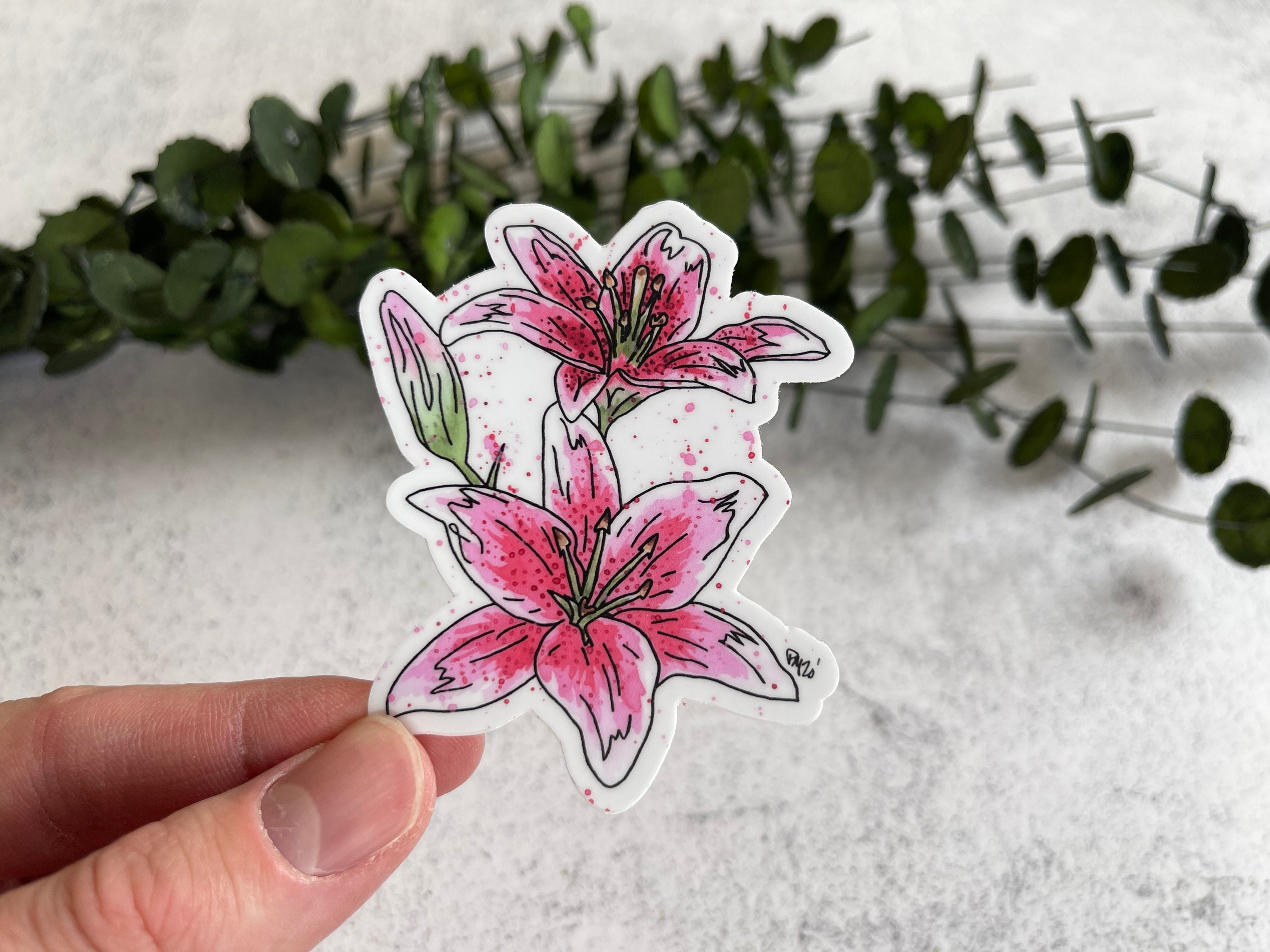 Pink Lily Vinyl Sticker, Lillies Sticker, Watercolor Flower Sticker ...