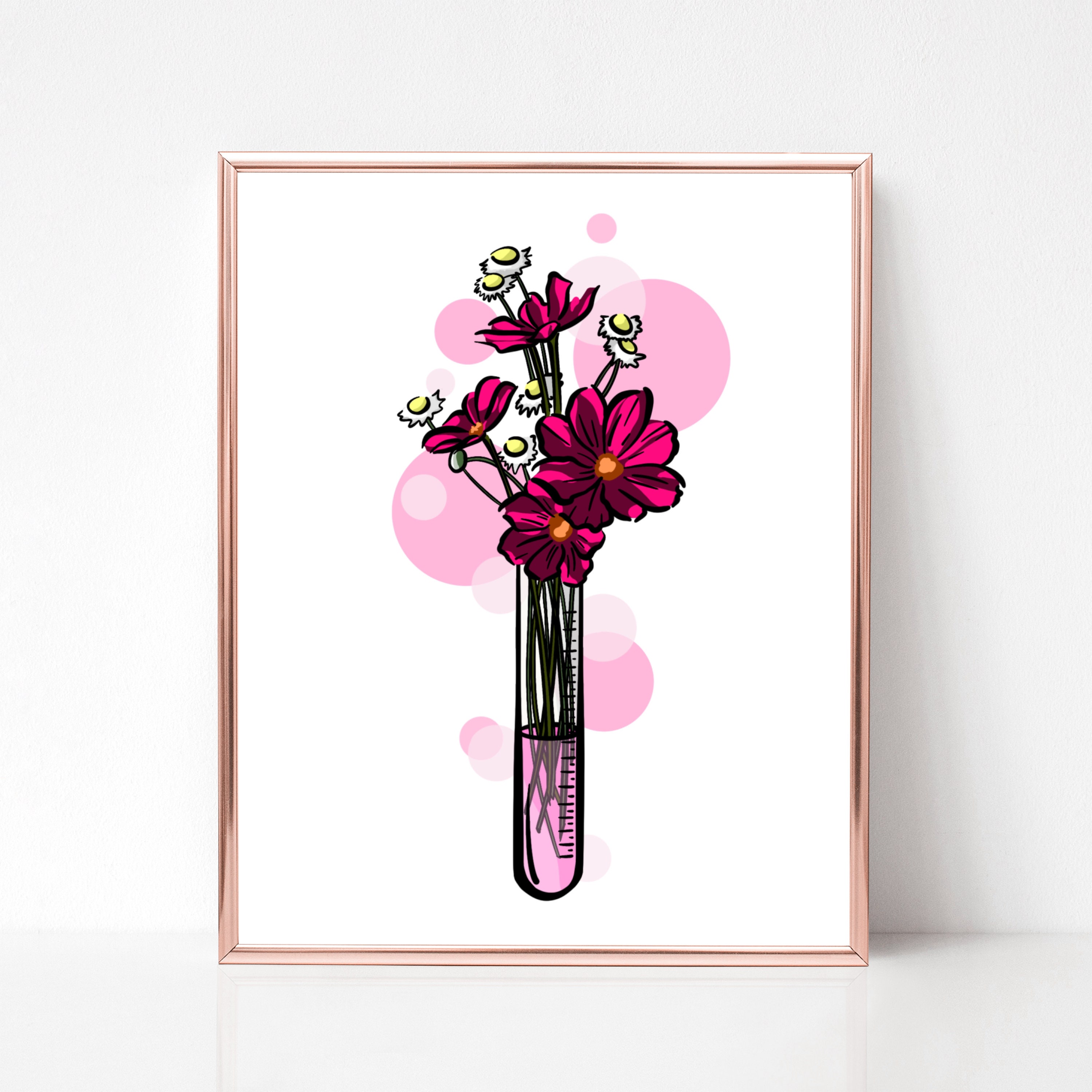 Test Tube Poster Pink Bouquet Wall Art Flower Painting Science Poster ...