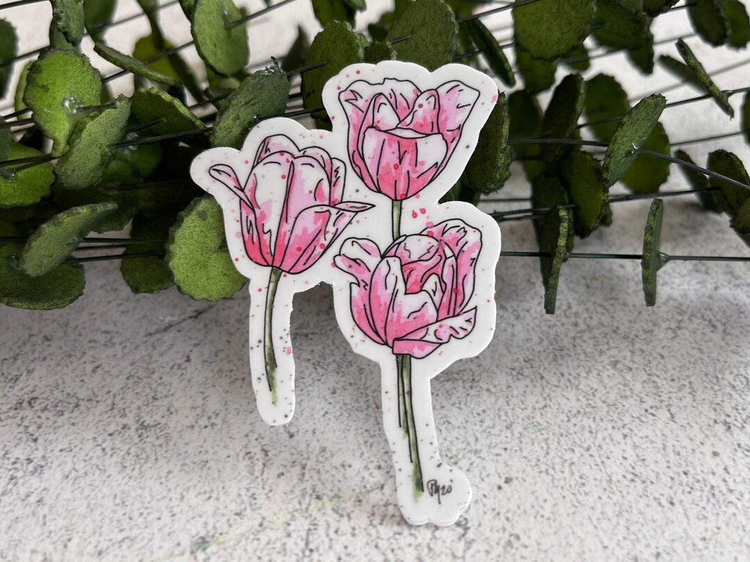 Tulip Vinyl Sticker, Tulip Decal, Pink Flower Sticker, Watercolor ...