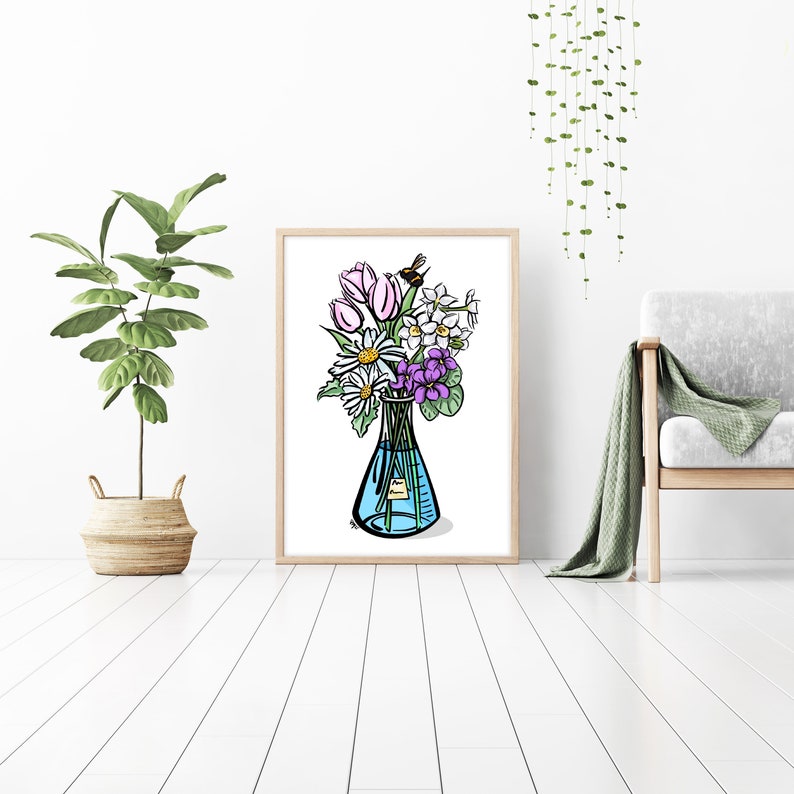 Women in Science Poster | Flask Bouquet Wall Art | Flower Painting ...