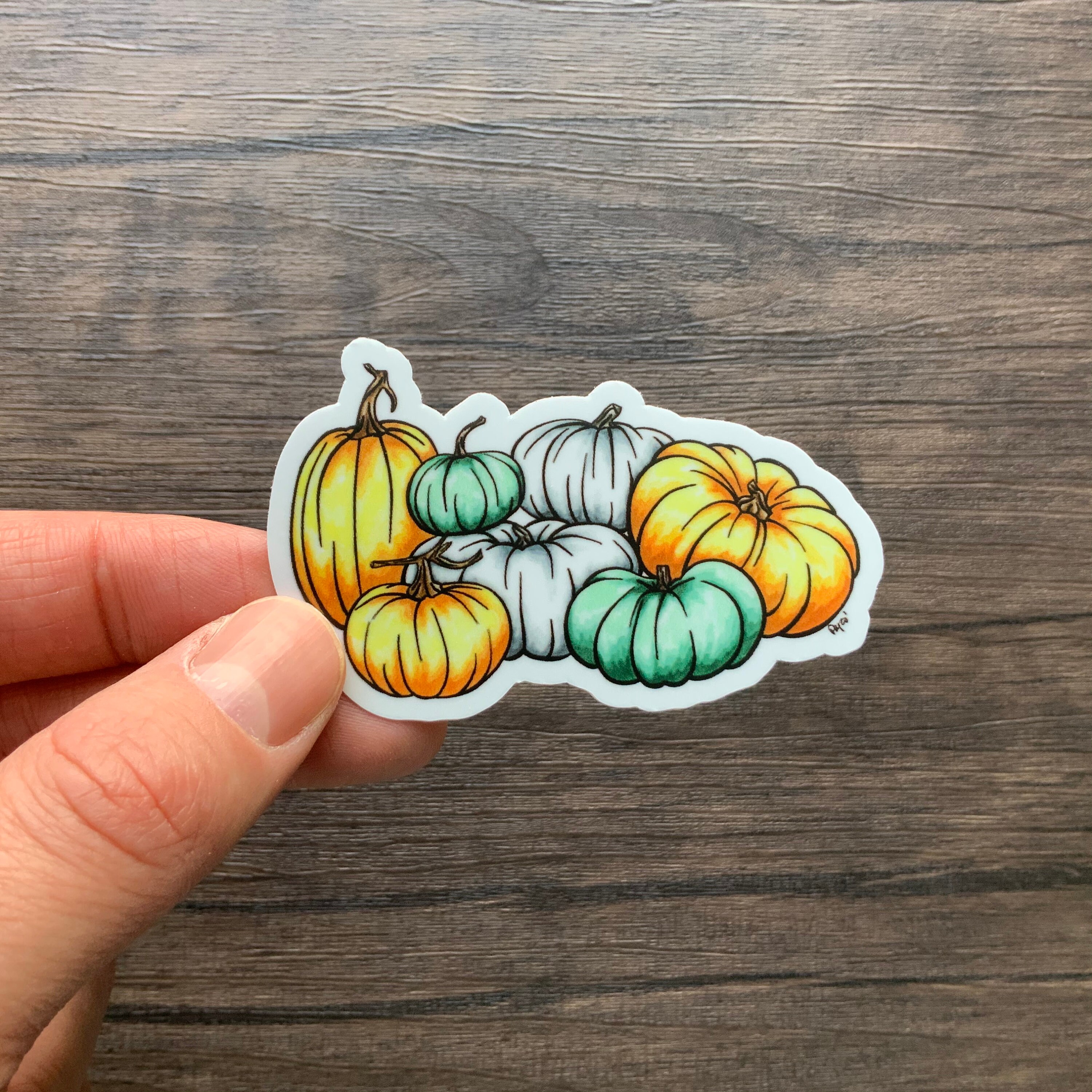 Fall Vinyl Sticker Pile of Pumpkins Sticker Watercolor | Etsy
