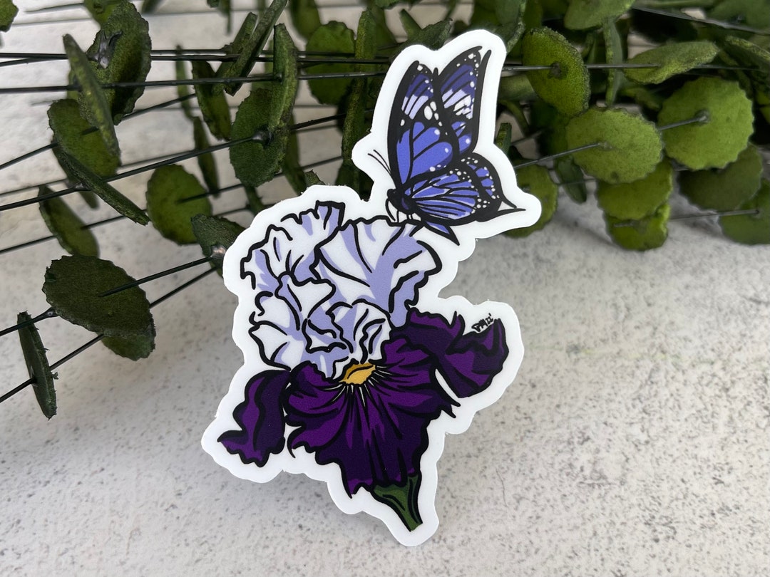 Purple Iris Sticker, Purple Butterfly Sticker, Flower Sticker, Flower ...