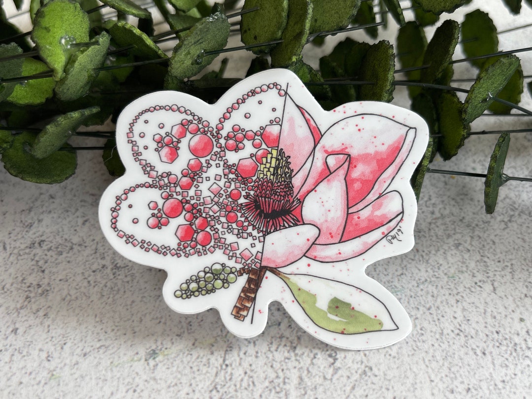 Pink Magnolia Vinyl Sticker, Magnolia Decal, Pink Watercolor Flower ...