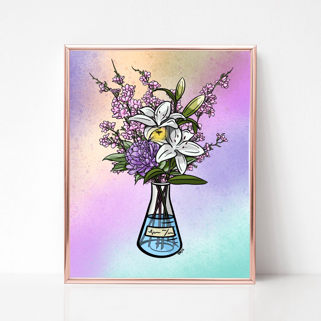 Women in Science Poster Flask Bouquet Wall Art Flower Painting Science ...