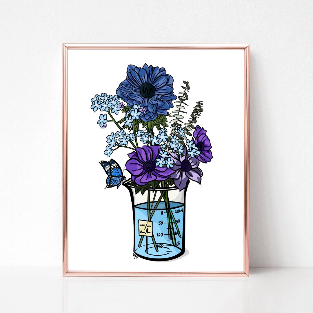Women in Science Poster | Flask Bouquet Wall Art | Flower Painting ...