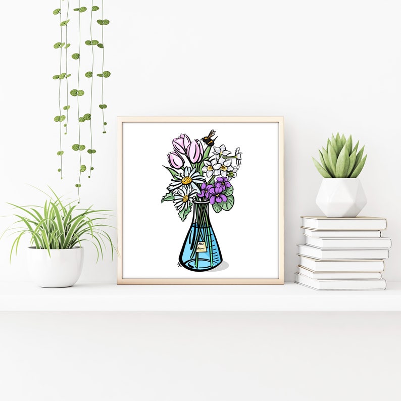 Women in Science Poster | Flask Bouquet Wall Art | Flower Painting ...