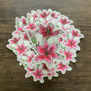 Pink Lily Vinyl Sticker, Lillies Sticker, Watercolor Flower Sticker ...