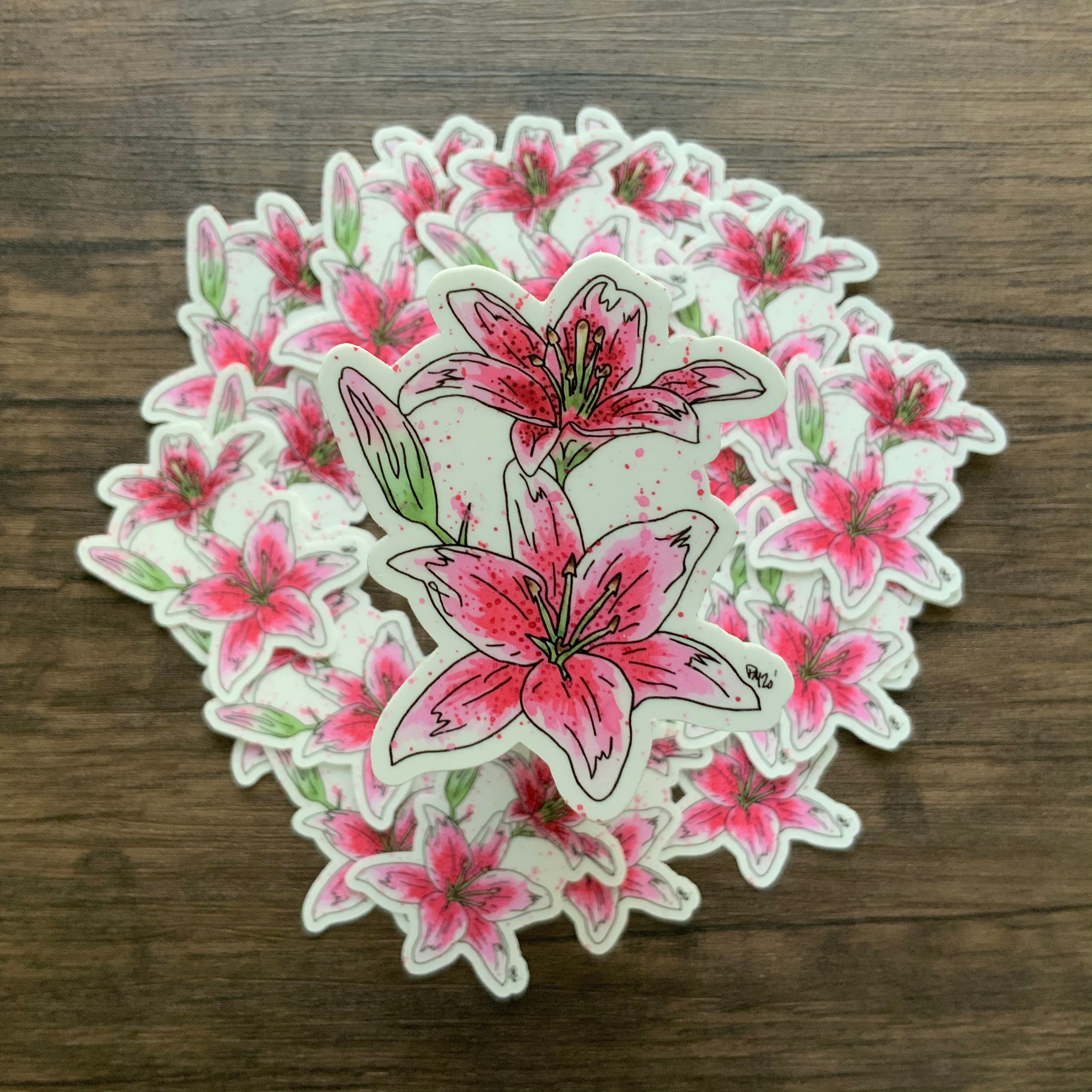 Pink Lily Vinyl Sticker, Lillies Sticker, Watercolor Flower Sticker ...