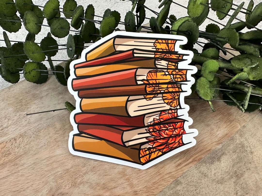 Orange Book Stack Sticker, Library Sticker, Kindle Sticker, Reader Gift ...