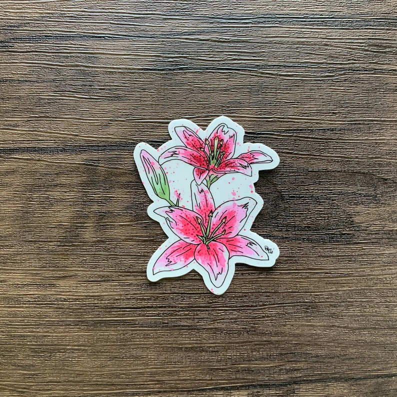 Pink Lily Vinyl Sticker, Lillies Sticker, Watercolor Flower Sticker ...