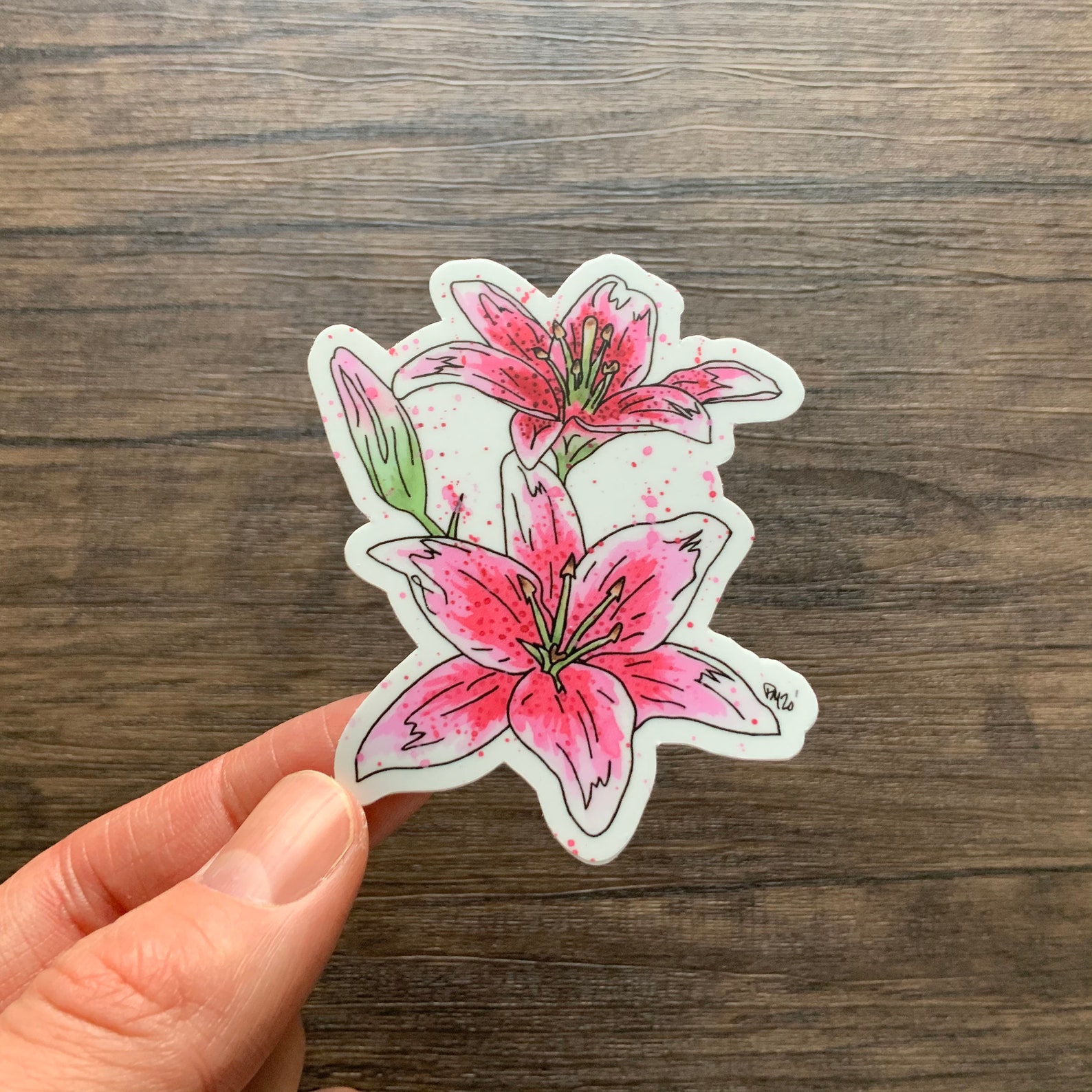 Pink Lily Vinyl Sticker, Lillies Sticker, Watercolor Flower Sticker ...