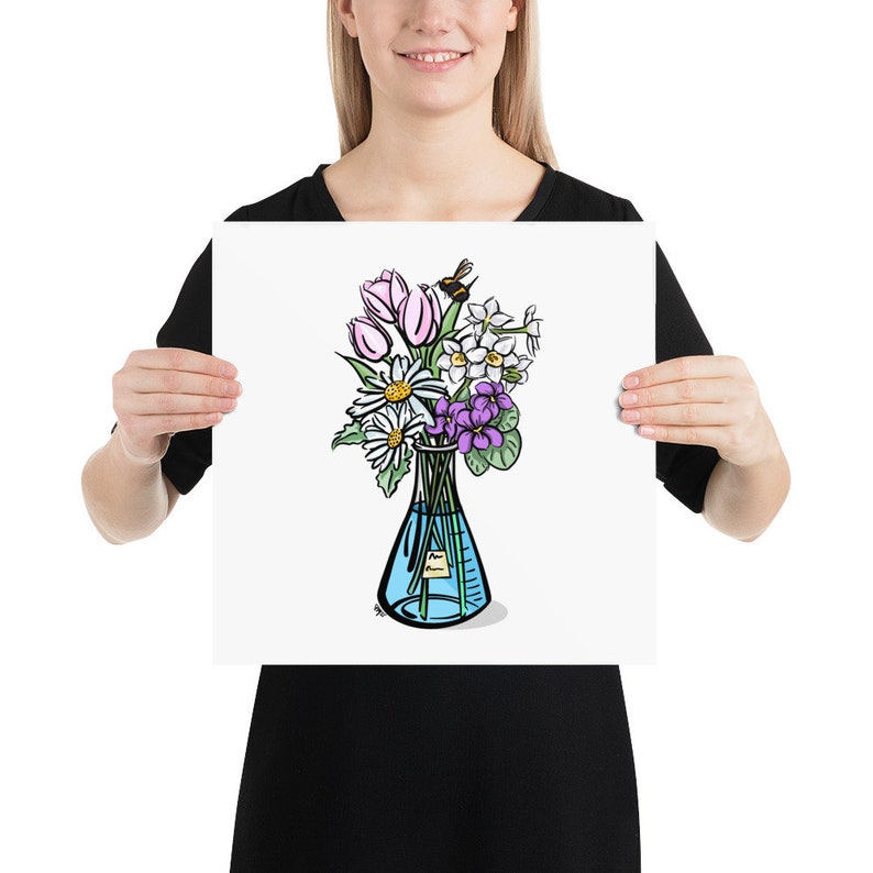Women in Science Poster | Flask Bouquet Wall Art | Flower Painting ...