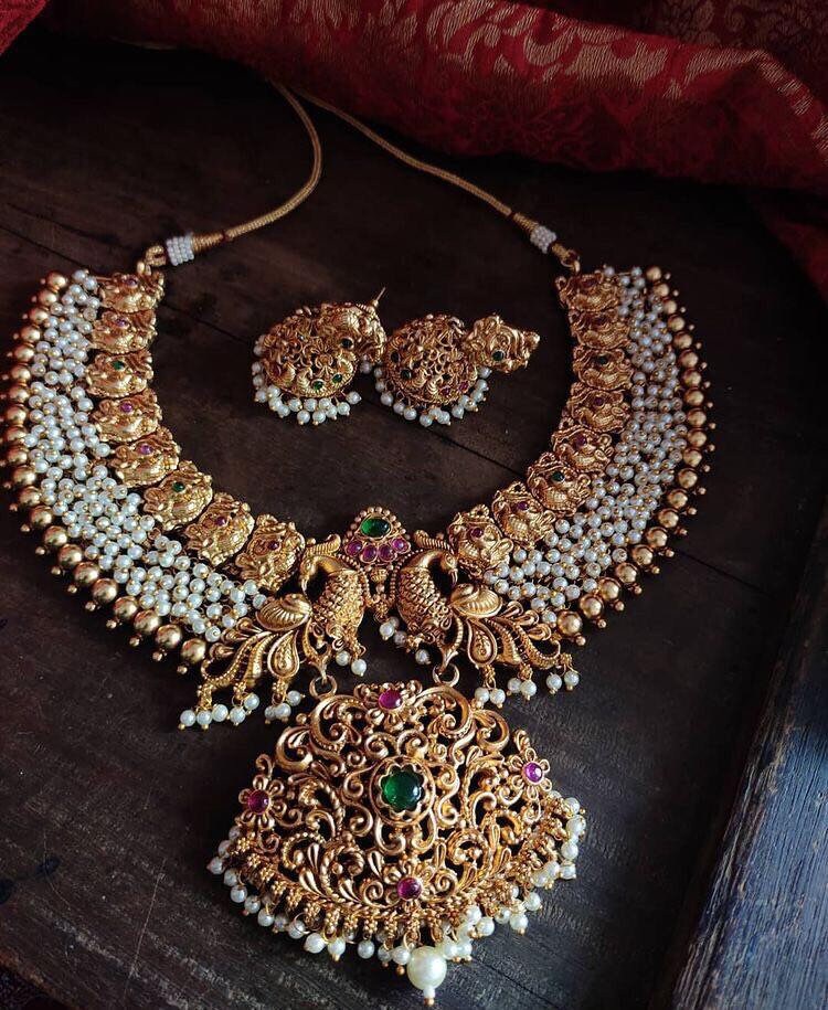 Bridal Necklace With Kemp Stones, Indian Temple Jewelry, Necklace and ...