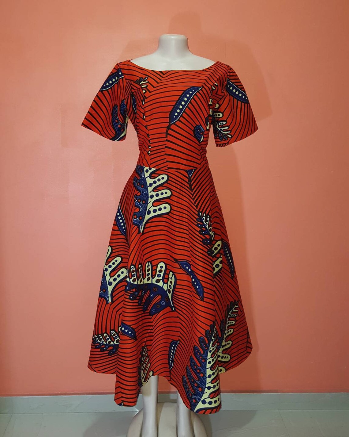 Orange Color African Dressafrican Three Quarter Dressafrican | Etsy