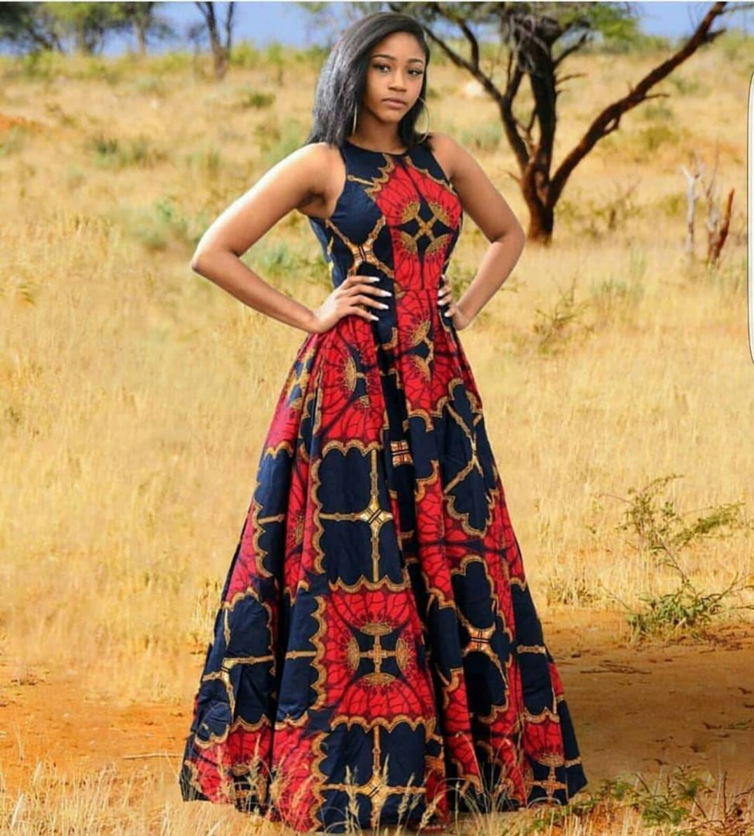 Red African Dress,african Maxi Dress,sleeveless Maxi Dress,african ...