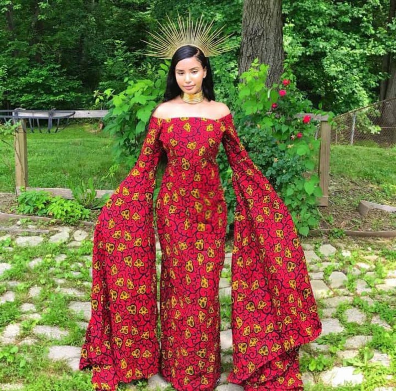 Red African Print Maxi Dressafrican Maxi Dressankara Maxi Etsy