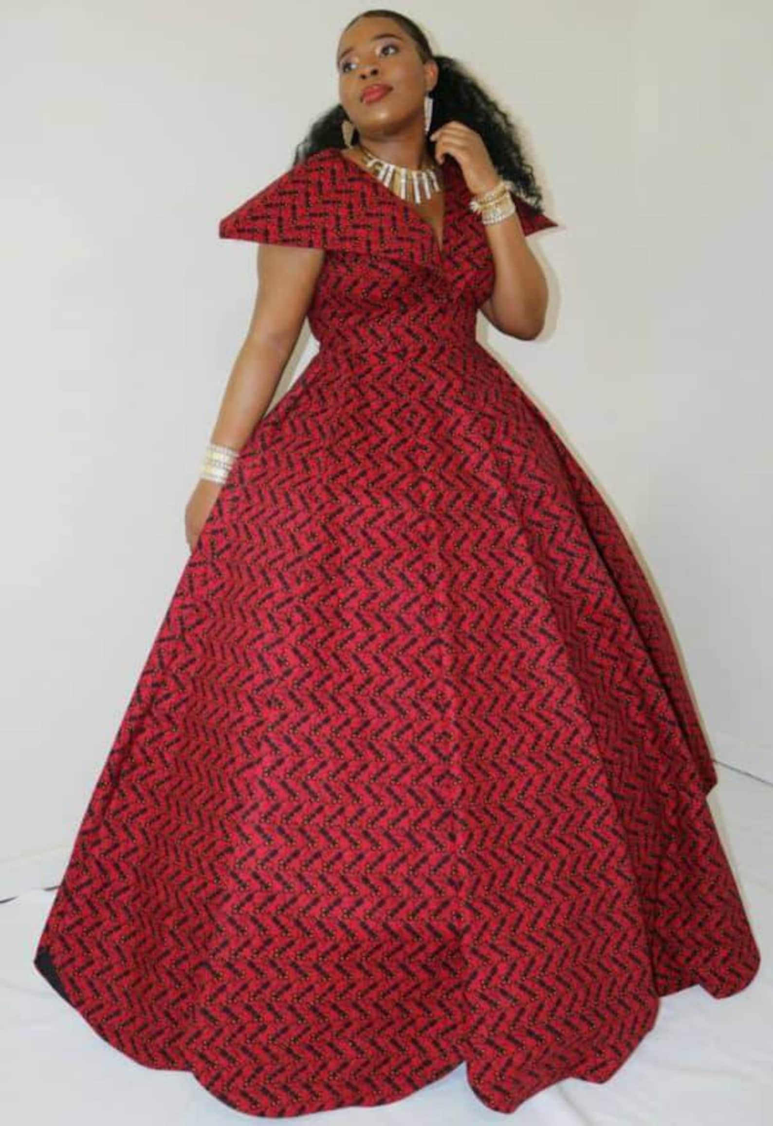 Red African Dressafrican Print Wedding Gownafrican Clothing - Etsy