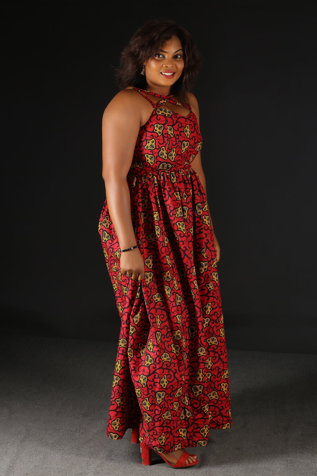 African Red Dress/red African Print Dress/african Fashion/african Women ...