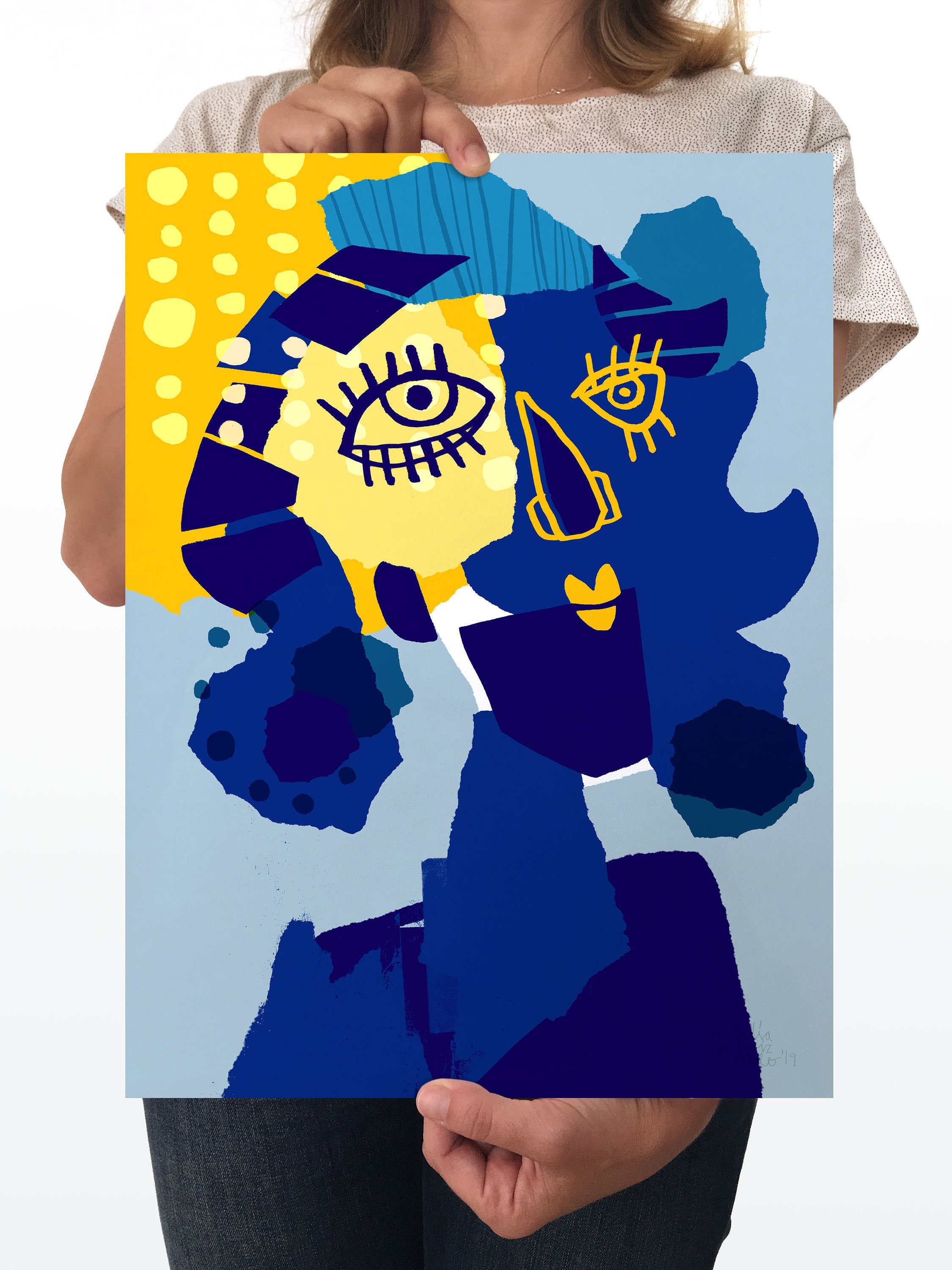 Blue Lady Art Print Fine Art Giclée Print Blauw Portret | Etsy