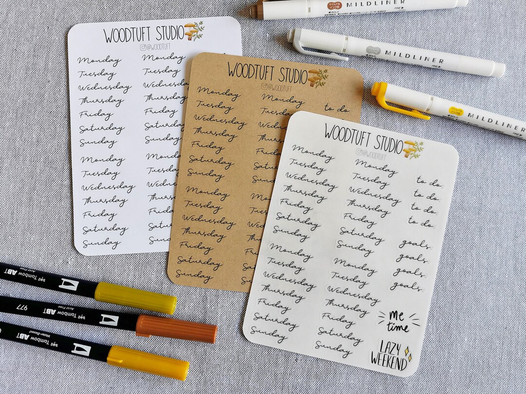 Cursive Weekday Stickers for Dot Grid Journal or Bullet Planner - Etsy