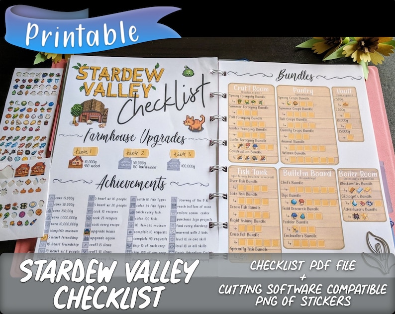 Stardew Valley checklist printable with stickers | Etsy