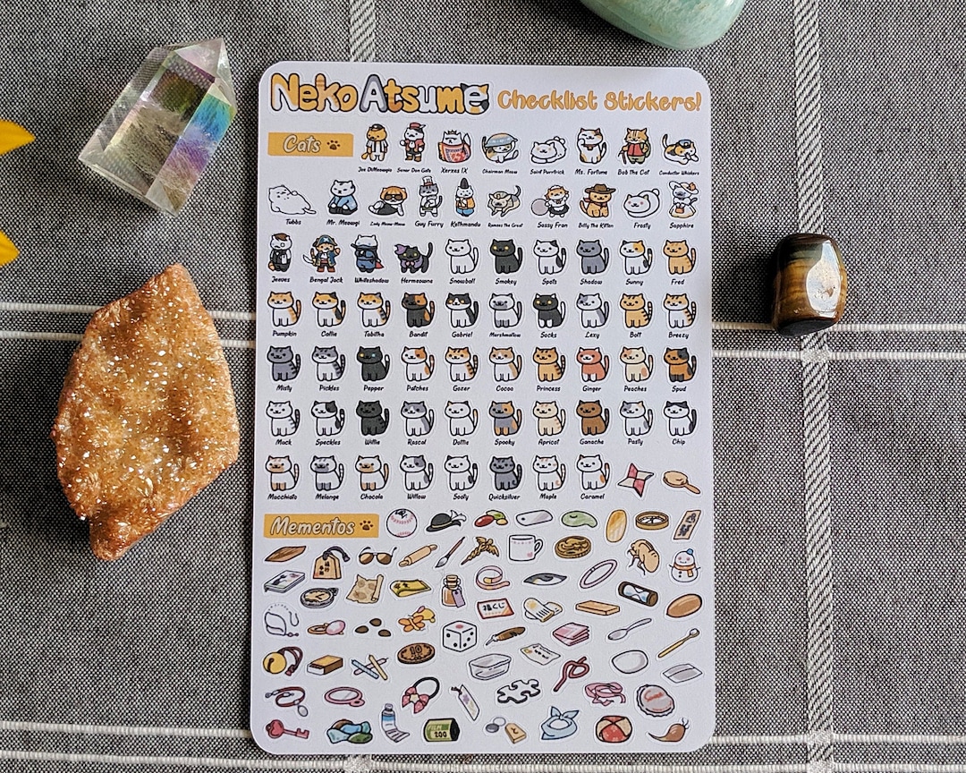 Neko Atsume All Cats and Mementos Mini Sticker Sheet for Dot Grid ...