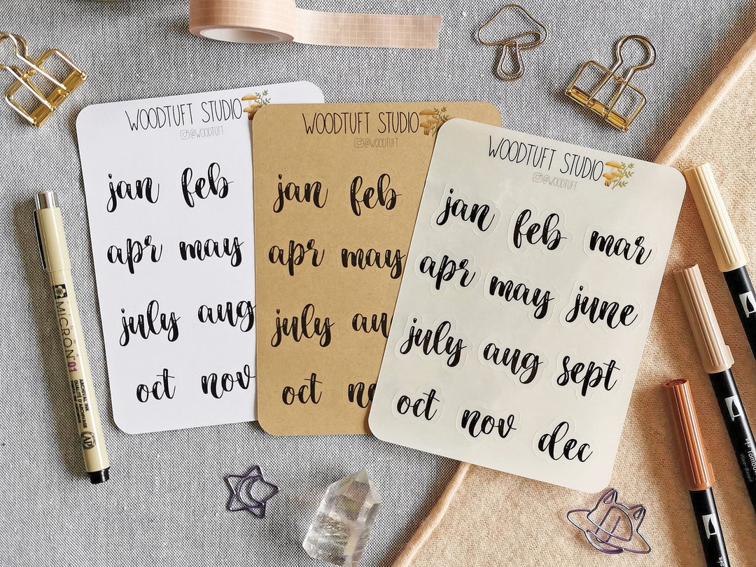 Month Cursive Stickers for Dot Grid Journal or Bullet Planner - Monthly ...