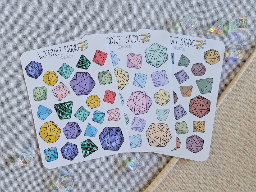 D&D Polyhedral Dice Sticker Sheets - 3 Color Styles, Perfect for ...