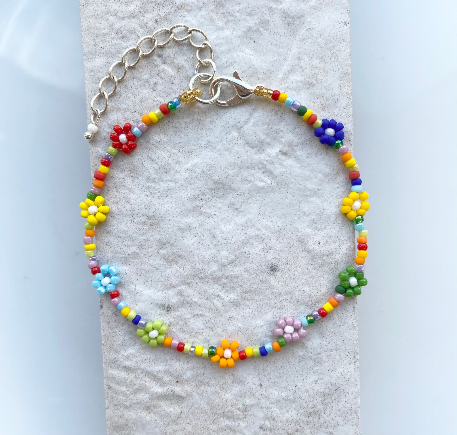 Daisy Chain Bracelet Multi Colour Beaded Anklet Daisy - Etsy UK