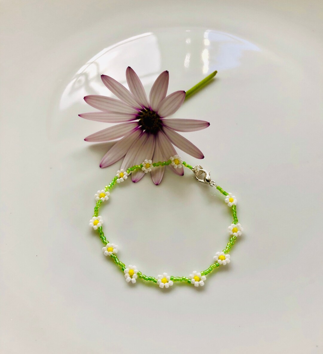 Daisy Bracelet, Seed Beaded Daisy Bracelet, Seed Beaded Daisy Chain ...