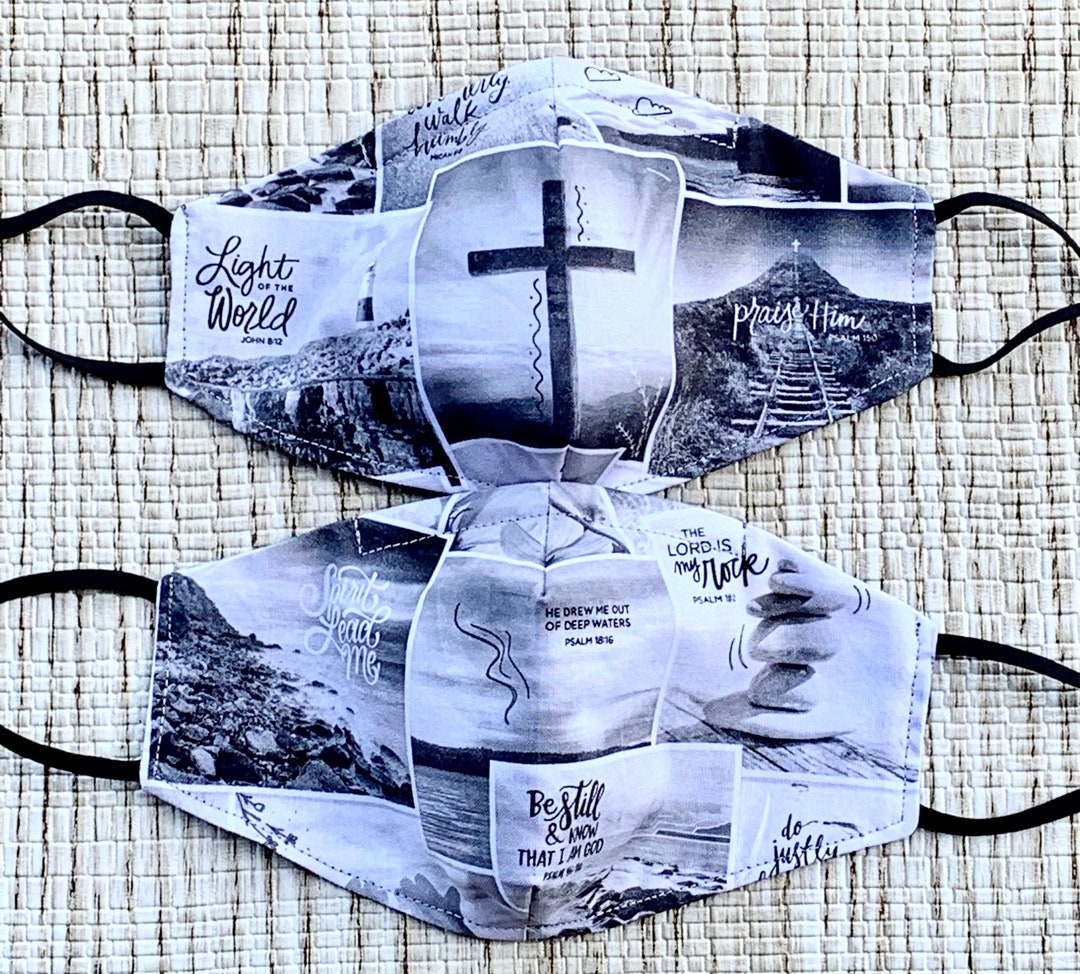 Cross and Scripture Collage Face Mask Adjustable Nose Wire and Elastic ...