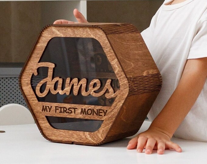 Custom Kid Piggy Bank, Baby Shower Gift Box, Wooden Coin Money Bank ...