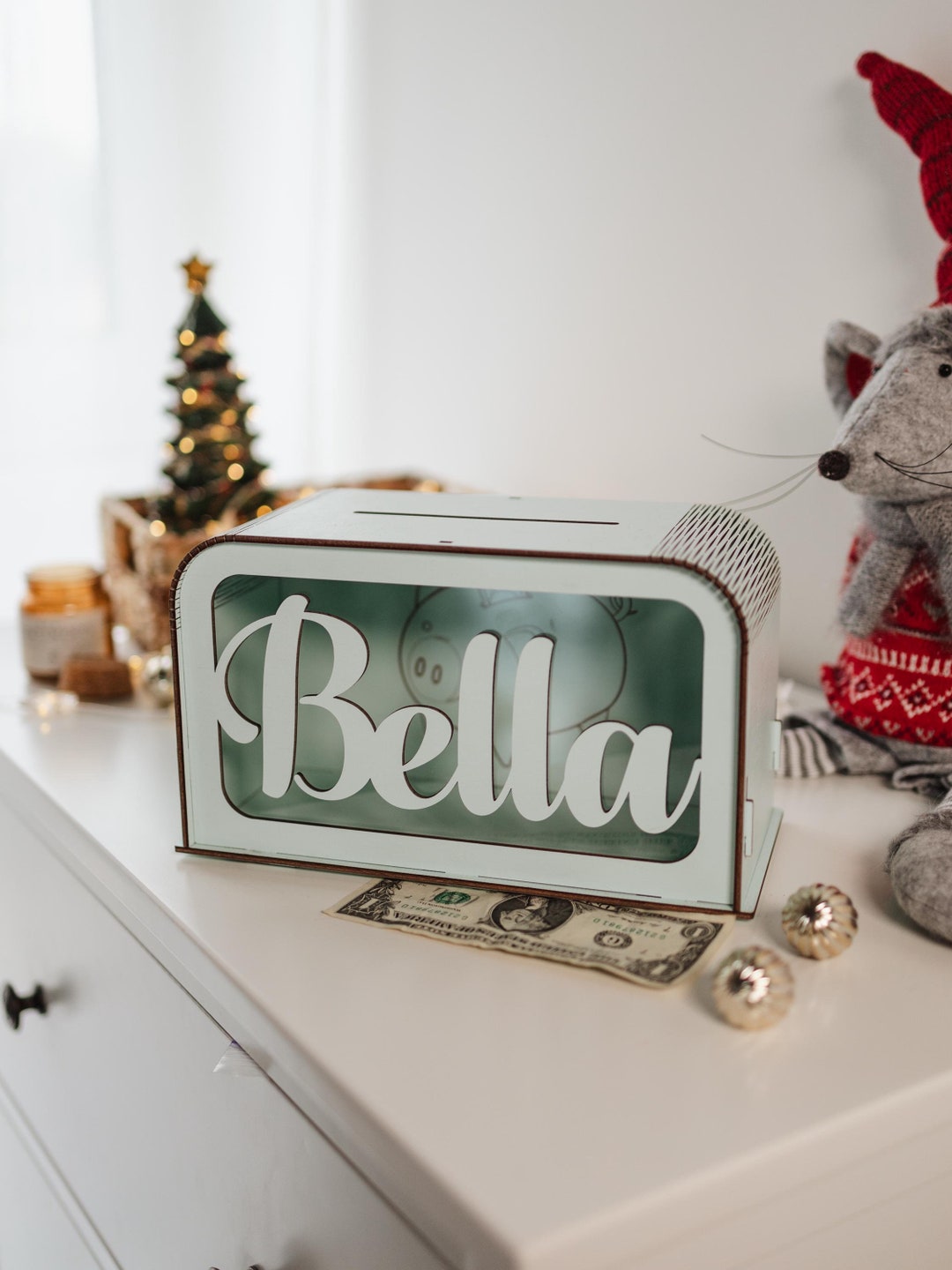 Christmas Kids Piggy Bank Gift, Wooden Personalized Money Box for ...