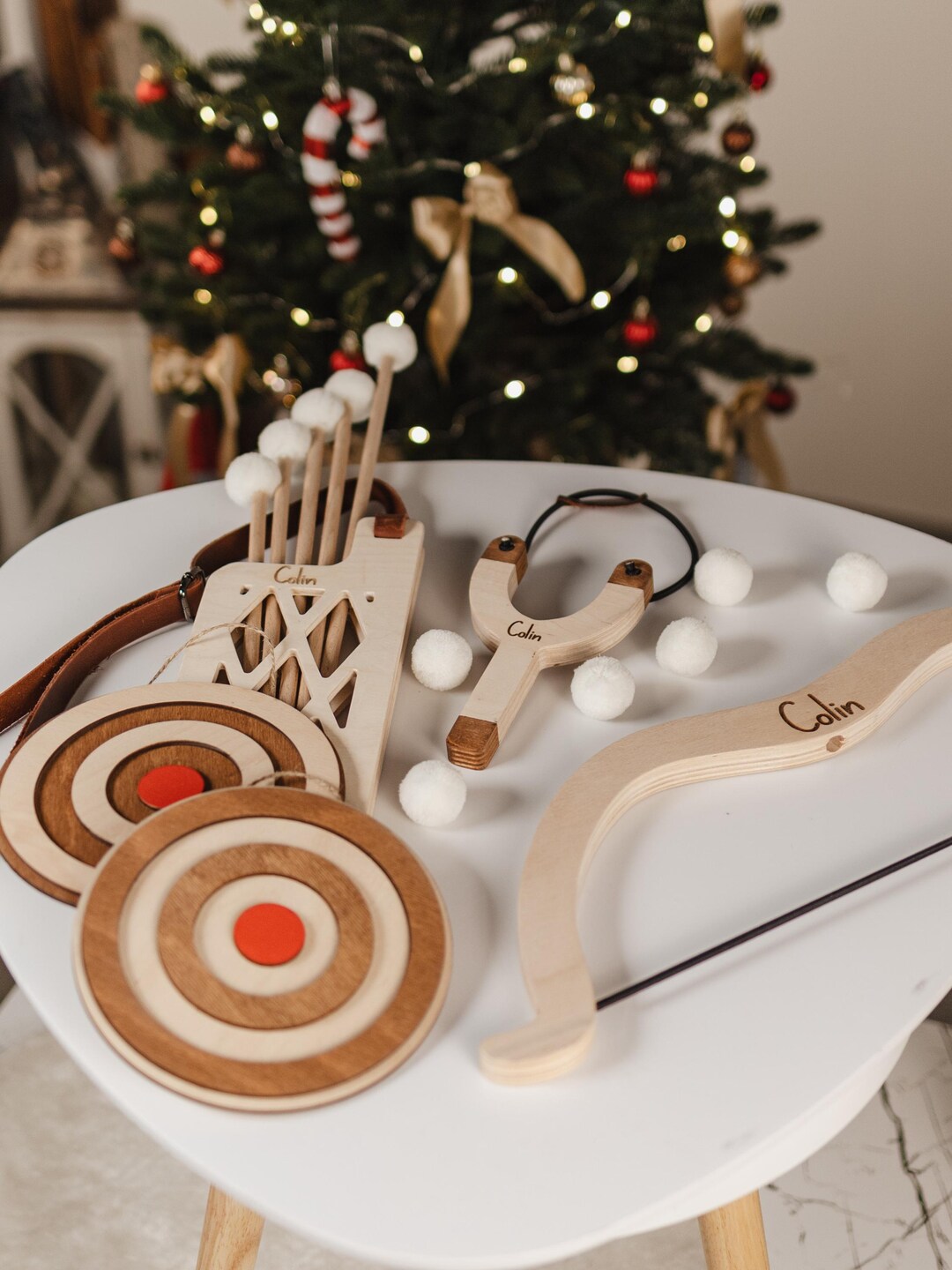 Wooden Bow and Arrow Set Archery Kids Game, Bow and Slingshot With Name ...