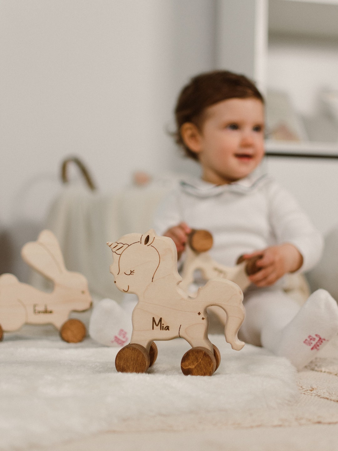 Personalized Pull Along Toys Wooden Animals for Toddler Push and Pull ...