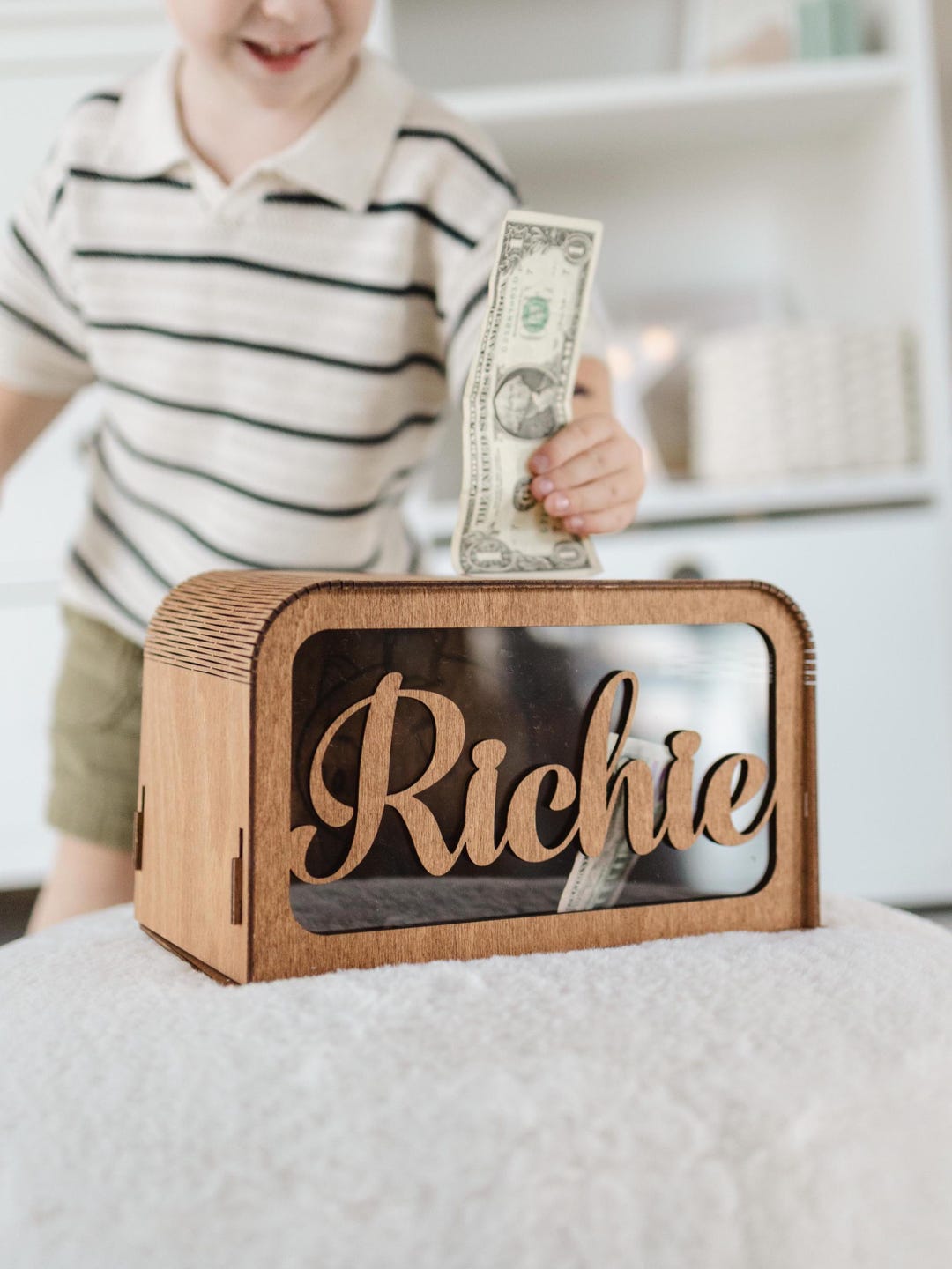 Personalized Wooden Money Box, Kids Piggy Bank, Saving Cash Box ...