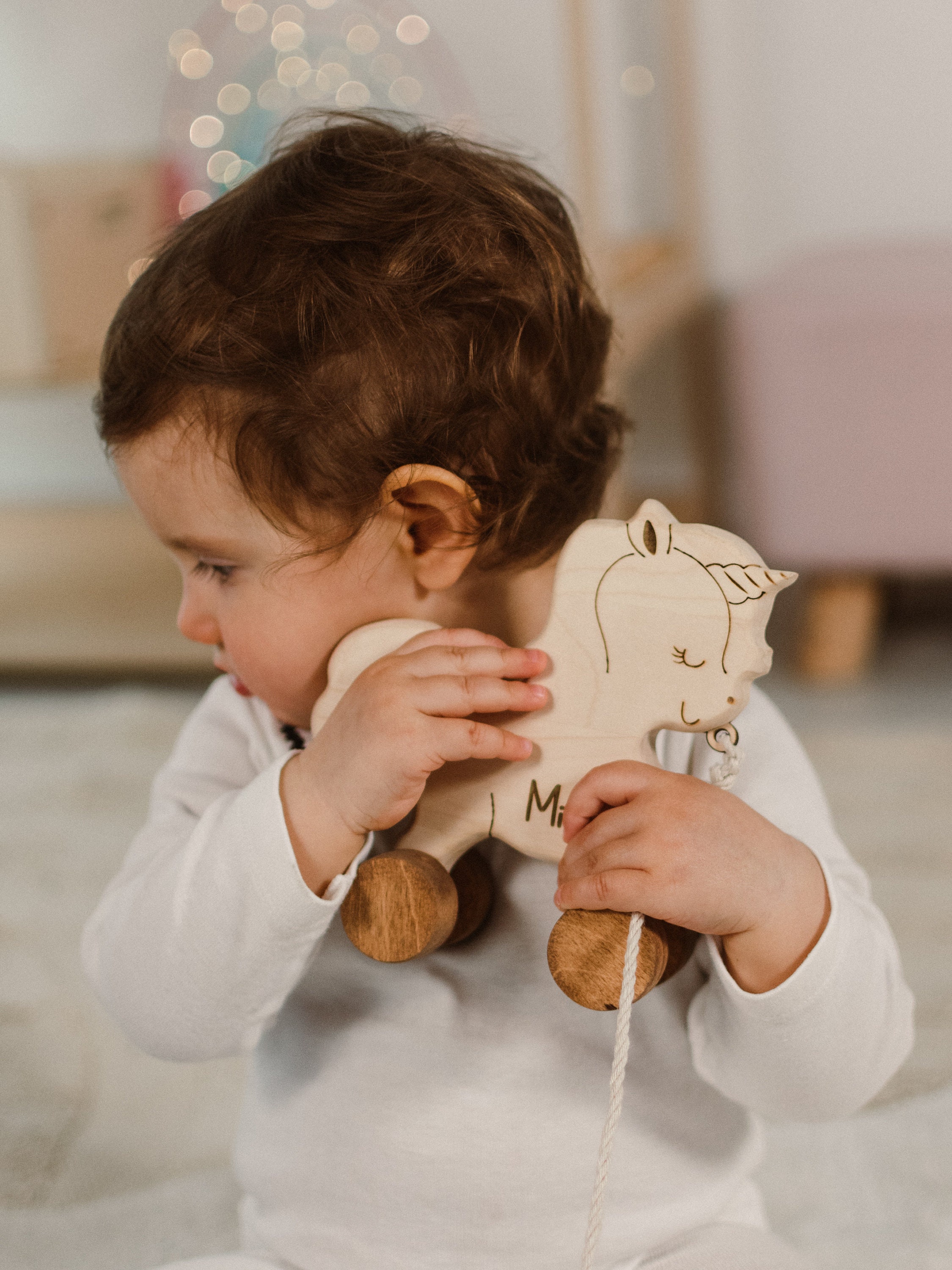 Custom Wooden Pull Along Toys With Name, Dog Shaped Kids Toy, Toddler ...