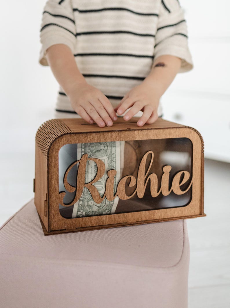 Personalized Wooden Money Box, Kids Piggy Bank, Saving Cash Box ...