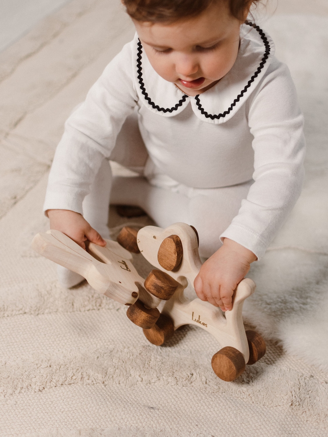 Personalized Wooden Animals on Wheels, Pull Along Dog, Push Toy for 1 2 ...