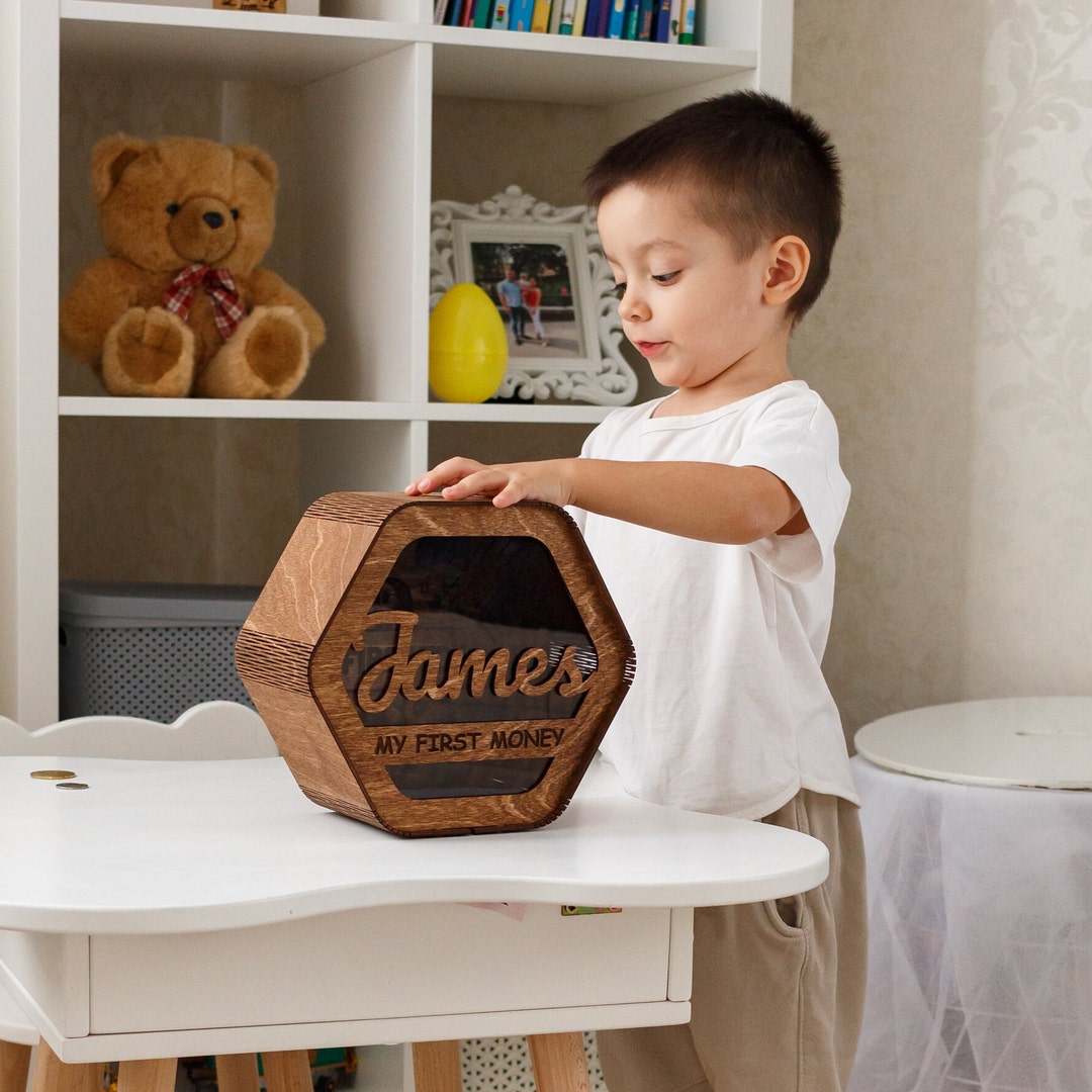 Wooden Piggy Bank With Name, Personalized Unique Coin Bank, Money ...