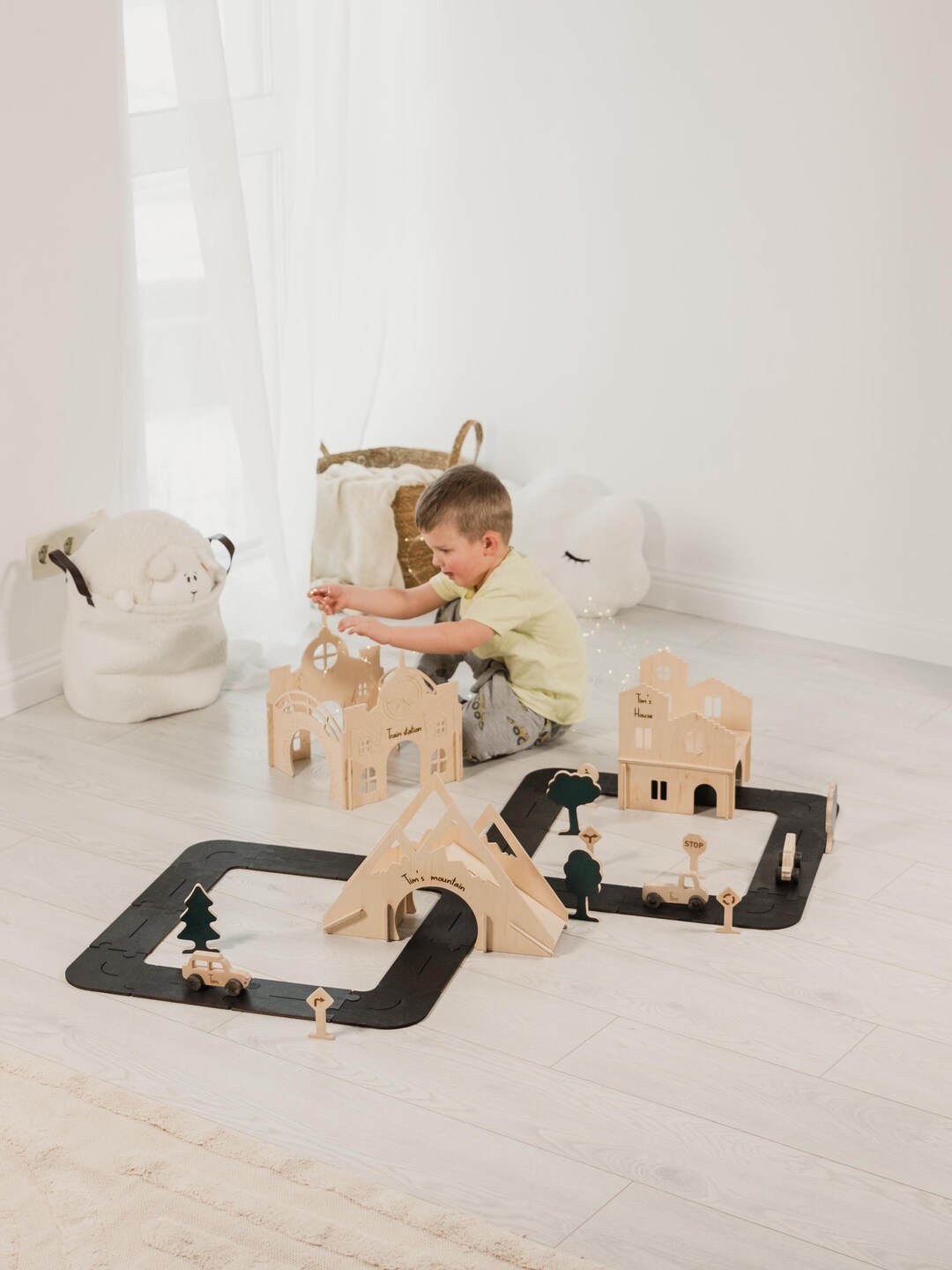 Personalized Wooden Car Track Playset: Baby Boy Gift, Road Track - Etsy