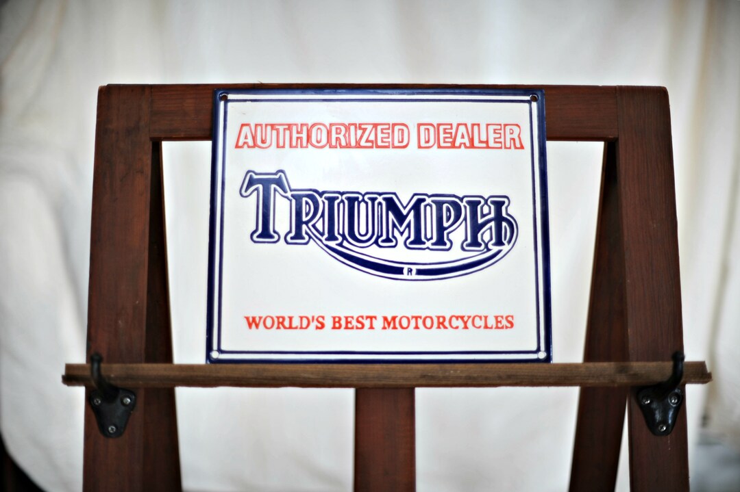 Porcelain Triumph Motorcycle Sign Gas Oil Harley Garage Man Cave ...