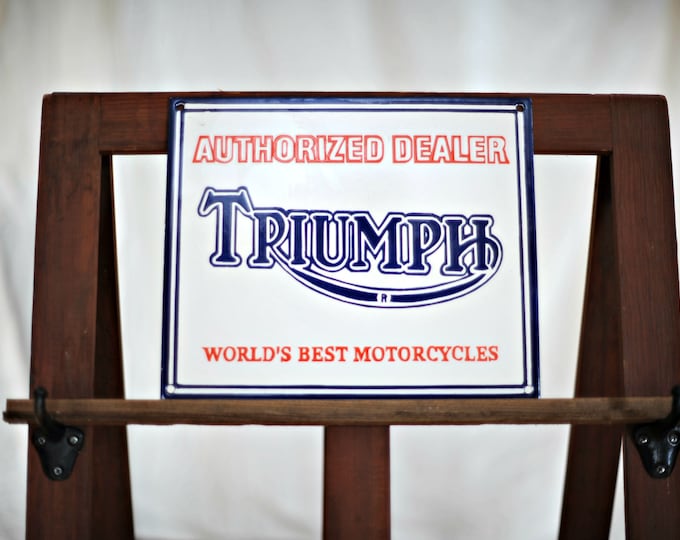 Porcelain Triumph Motorcycle Sign Gas Oil Harley Garage Man Cave ...
