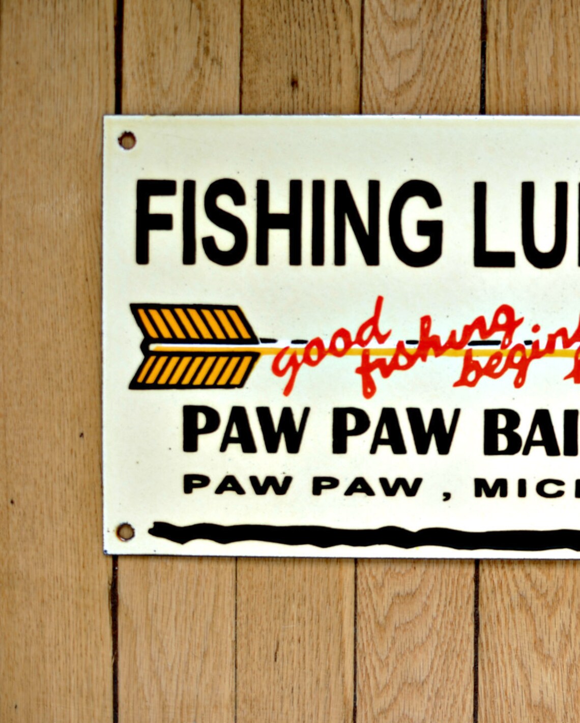 Porcelain Pawpaw Fishing Lure Sign Bait Water Home Garage Man Cave ...