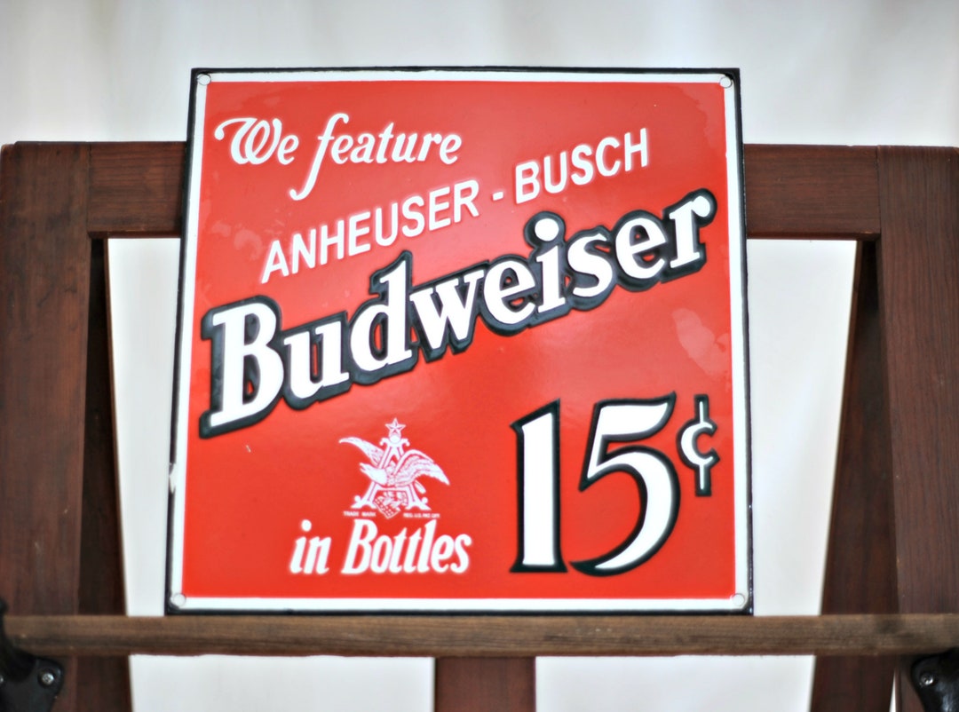 Porcelain Iconic Budweiser Advertising Sign Vintage Bud Beer Bar Man ...