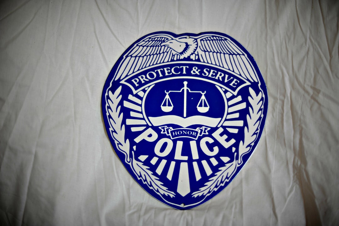 Porcelain Police Badge Sign Honor Serve Brave Blue Officer Cop Freedom ...