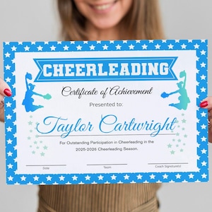 Editable Cheer Certificate Light Blue, Cheerleading Gifts Award ...
