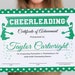 EDITABLE Cheerleader Certificate, Green DIY Cheerleading Award ...